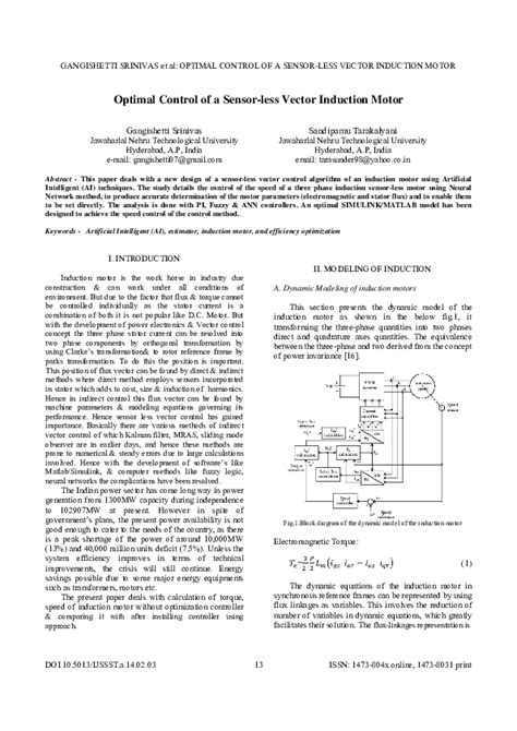 Pdf Optimal Control Of A Sensor Less Vector Induction Motor Srinivas Gangishetti