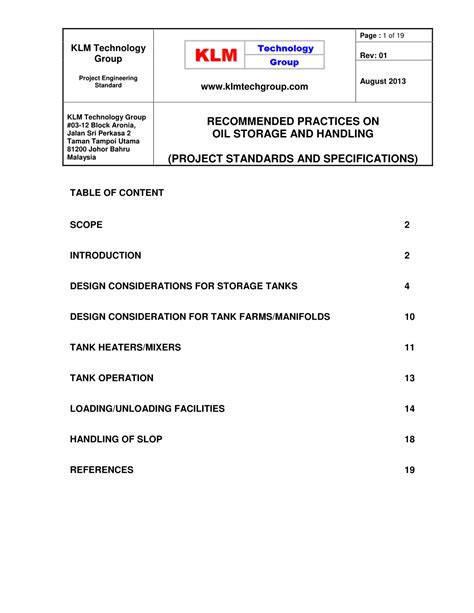 Recommended Practices On Oil Storage And Handling Project Standards And Specifications Docslib
