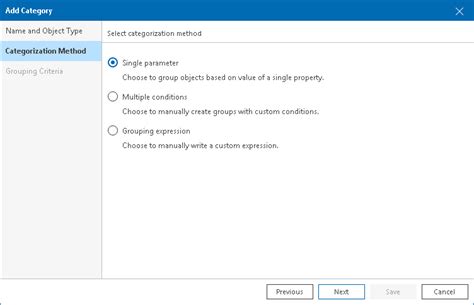 Single Parameter Categorization Veeam Recovery Orchestrator Group