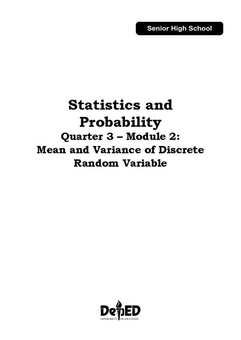 Statistics And Probability Module Statistics And Probability Quarter Module Mean And