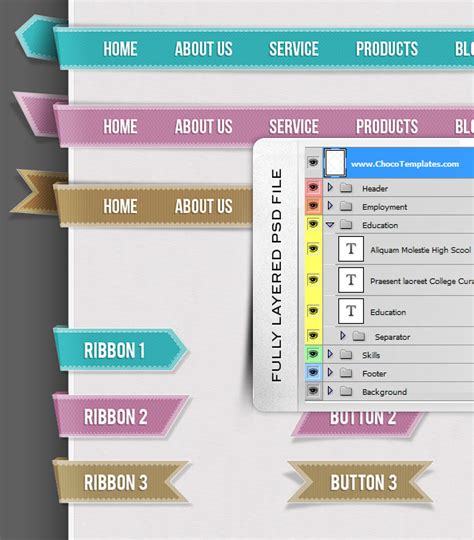 Free Web Ui Set Navigations Buttons Circles And Ribbons Free Psd Files