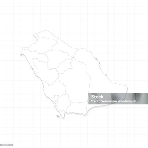 사우디 아라비아지도 와 국경 백색 격자 종이 배경 바른 것 얇은 까만 윤곽선 와 높은 상세지도 인포 그래픽 벡터 일러스트 레이