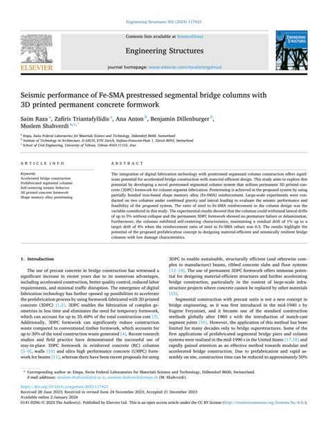 Pdf Seismic Performance Of Fe Sma Prestressed Segmental Bridge Columns With 3d Printed