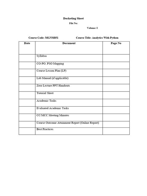 Docketing Sheet Pdf