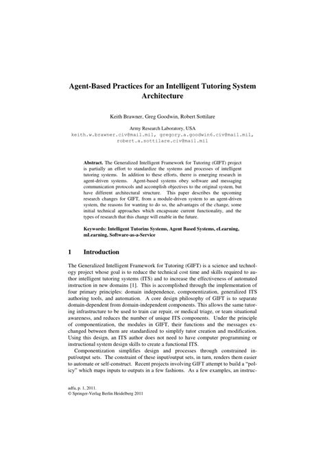 Pdf Agent Based Practices For An Intelligent Tutoring System Architecture
