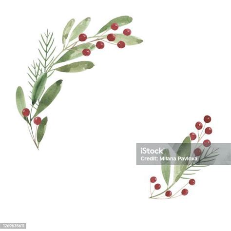붉은 열매와 녹색 식물의 수채화 크리스마스 화환 휴일 장식 엽서 겨울 선물 크랜베리에 대한 스톡 벡터 아트 및 기타 이미지