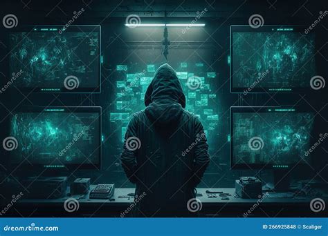 A Hacker Stands Amidst A Hazy Metaverse Symbolizing Cyber Intrusion Royalty Free Stock Image