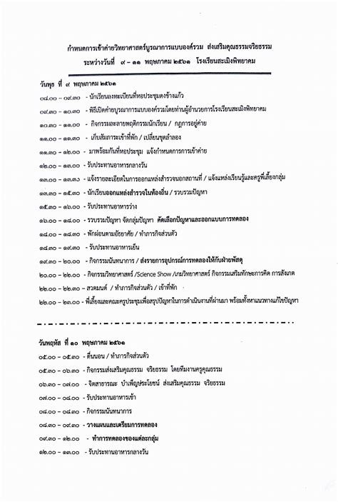 กำหนดการค่ายวิทยาศาสตร์บูรณาการแบบอ โรงเรียนสะเมิงพิทยาคม