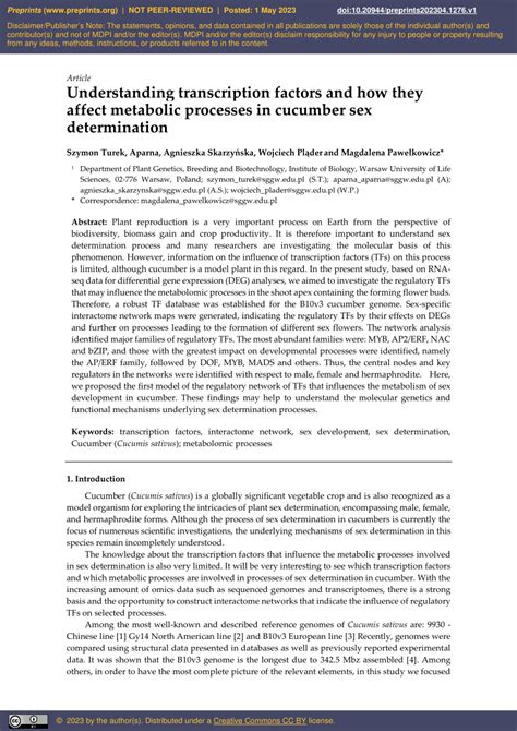 Pdf Understanding Transcription Factors And How They Affect Metabolic
