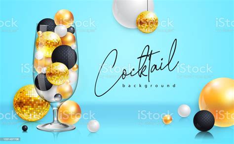 3d 추상구와 골든 디스코 볼 칵테일 디스코 파티 포스터 칵테일 배경 벡터 일러스트레이션 0명에 대한 스톡 벡터 아트 및 기타 이미지 Istock
