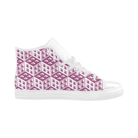 3d Pattern Lilac Pink White Fractal Art 2 Aquila High Top Microfiber Leather Womens Shoes