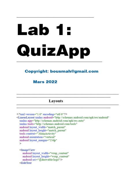 lab 01 quizapp pdf android operating system mobile software