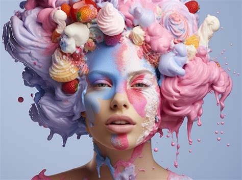 premium ai image girl s face and hair messed up with ice cream