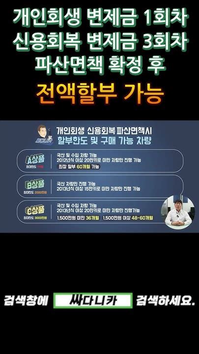 개인회생신용회복파산면책등 저신용자 중고차 전액할부 전문 업체 싸다니카 입니다 Youtube