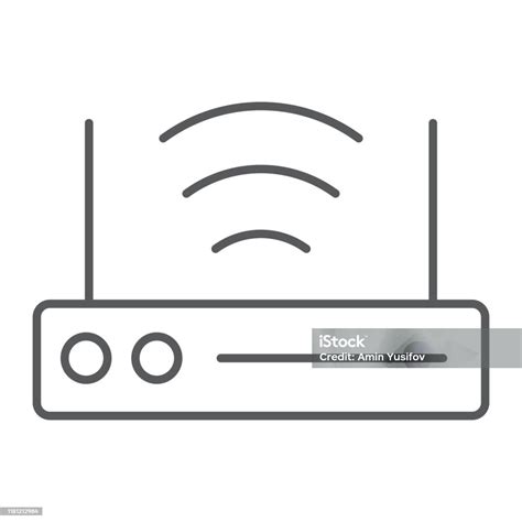 와이파이 라우터 얇은 라인 아이콘 기술 및 장치 무선 인터넷 기호 벡터 그래픽 흰색 배경에 선형 패턴 가리키기에 대한 스톡 벡터