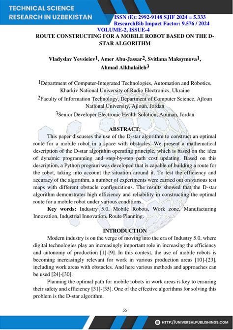 pdf route constructing for a mobile robot based on the d star algorithm