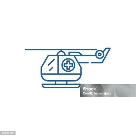 구급차 헬리콥터 라인 아이콘 개념입니다 구급차 헬기 평면 벡터 기호 기호 개요 그림 건강관리와 의술에 대한 스톡 벡터 아트 및