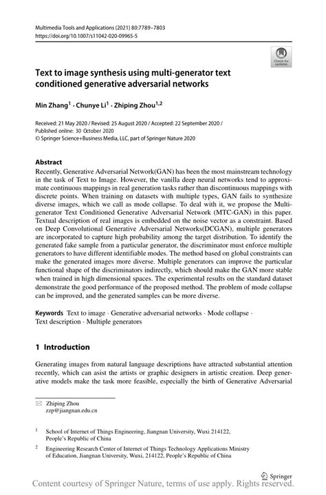 Text To Image Synthesis Using Multi Generator Text Conditioned Generative Adversarial Networks