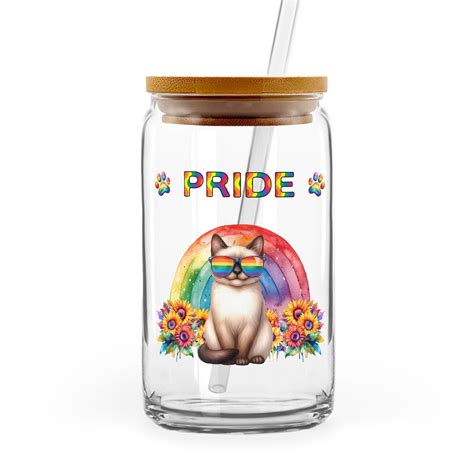 Siamese Celebrates Rainbow Pride Month Lgbt Lgbtq 16oz Glass Cup Mug