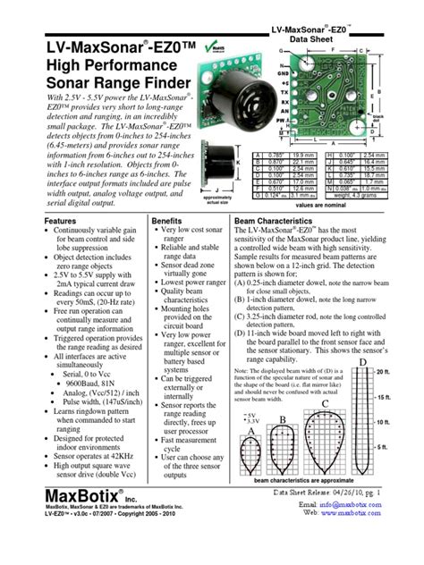 Lv Maxsonar Ez0 Datasheet Pdf Calibration Sonar