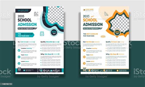 기업 클린 크리에이티브 학교 전단지 템플릿 전단지 디자인 또는 전단지 프리젠테이션 세트 교육 및 학교 관련 디자인 브로셔용 현대 벡터 템플릿 전단지 A4 용지에 대한 스톡