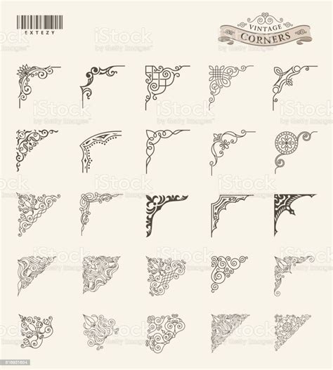 프레임 세트에 대 한 독특한 복고풍 코너입니다 초대장과 로얄 인증서에 대 한 빈티지 벡터 패턴 코너에 대한 스톡 벡터 아트 및 기타 이미지 Istock