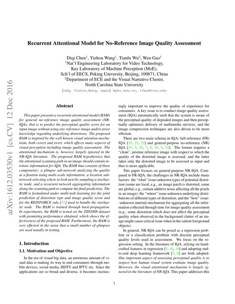Pdf Recurrent Attentional Model For No Reference Image Quality Assessment