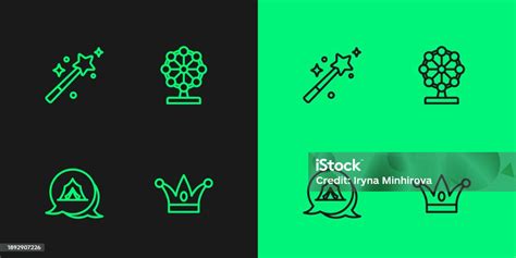 종 모양 서커스 천막 마술 지팡이 및 관람차 아이콘과 선 광대 모자를 설정하십시오 벡터 검은색에 대한 스톡 벡터 아트 및 기타 이미지 Istock