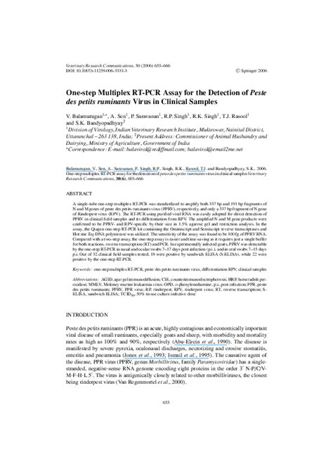 Pdf One Step Multiplex Rt Pcr Assay For The Detection Of Peste Des