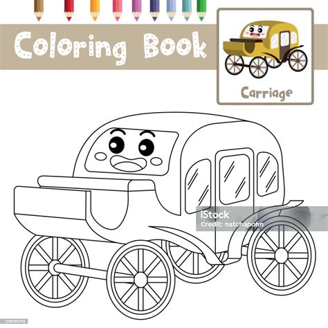 색칠 하기 페이지 캐리지 만화 캐릭터 원근 뷰 벡터 일러스트 3차원 형태에 대한 스톡 벡터 아트 및 기타 이미지 3차원 형태