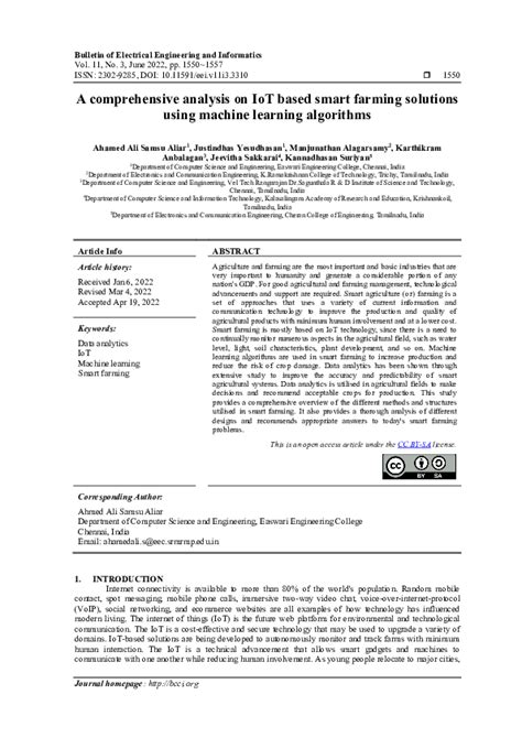 Pdf A Comprehensive Analysis On Iot Based Smart Farming Solutions Using Machine Learning