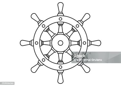 흑백 선박 스티어링 벡터 평면 디자인 흰색 배경에 고립 된 페이지를 색칠하는 데 이상적입니다 공란에 대한 스톡 벡터 아트 및 기타 이미지 Istock