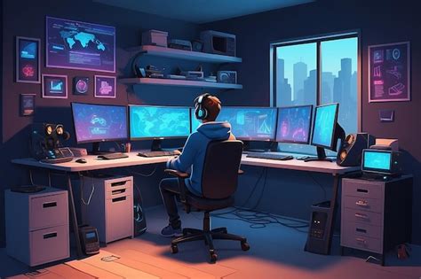 Premium Photo Teenager Boy Bedroom Night Interior Gamer Programmer