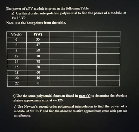 Solved The Power Of A PV Module Is Given In The Following Chegg Com