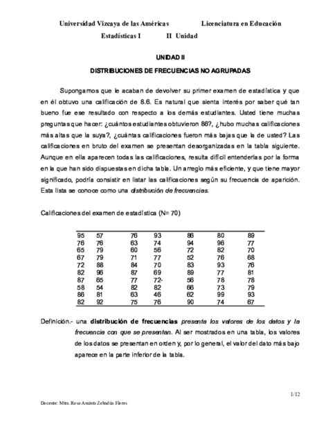 Doc Unidad Ii Distribuciones De Frecuencias No Agrupadas