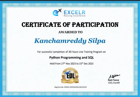 Silpa Kanchamreddy On Linkedin Python Sql Programming Excelr Certification