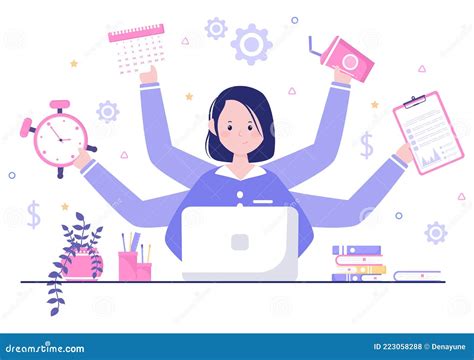 Multitasking Secretary Cartoon Vector 9369897