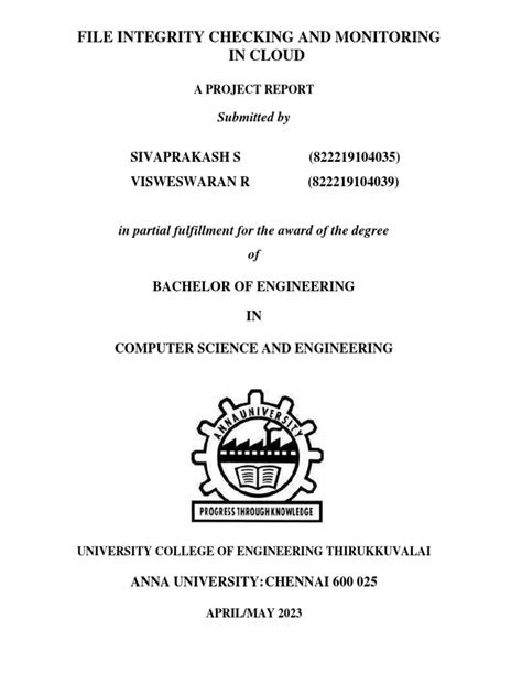 File Integrity Checking And Monitoring In Cloud Final Report Pdf
