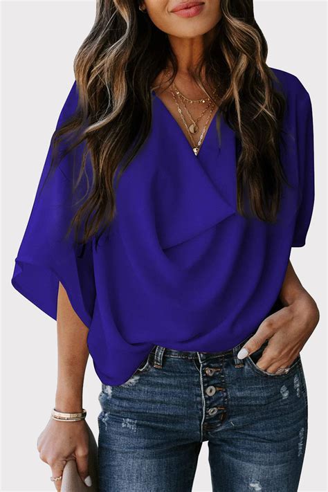 Casual Solid Patchwork V Neck Blouses7 Colors