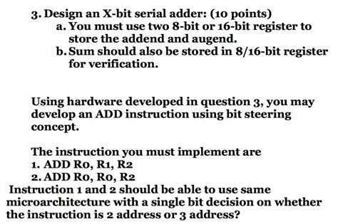 solved design an x bit serial adder you must use two 8 bit