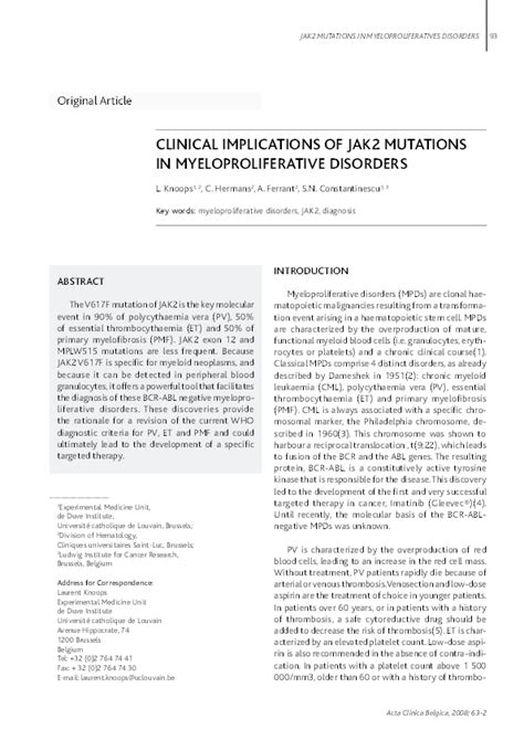 Pdf Clinical Implications Of Jak2 Mutations In Myeloproliferative Disorders