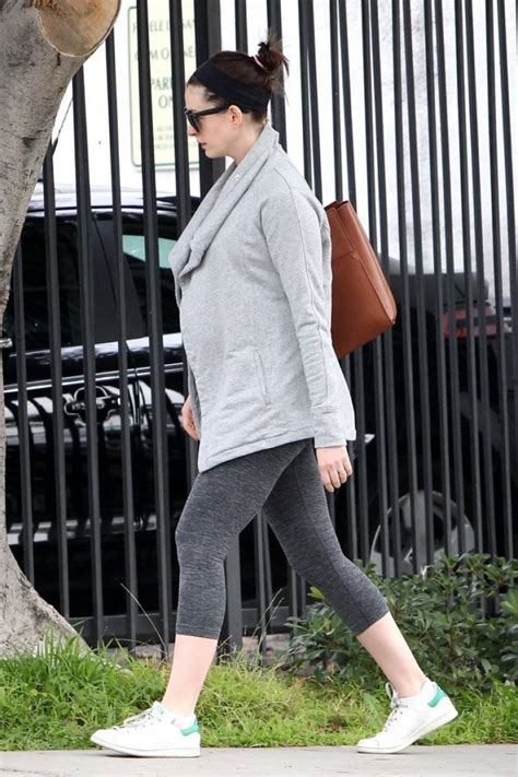 Pregnant Anne Hathaway Leaves A Gym In West Hollywood Hawtcelebs