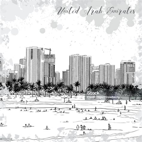 두바이입니다 아랍 에미리트 연합국 손으로 그린된 도시 밑그림입니다 두바이에 대한 스톡 벡터 아트 및 기타 이미지 두바이 라인아트 아랍에미리트 연합 Istock