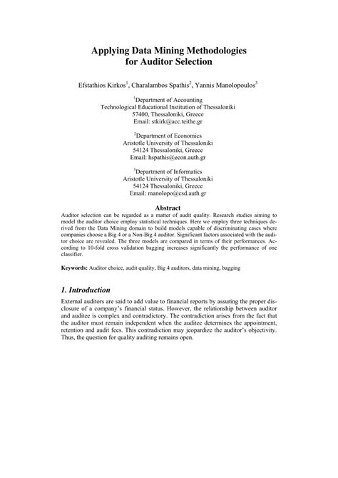 Pdf Applying Data Mining Methodologies For Auditor Selection