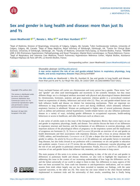 PDF Sex And Gender In Lung Health And Disease More Than Just Xs And Ys