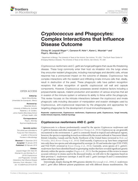 Pdf Cryptococcus And Phagocytes Complex Interactions That Influence Disease Outcome