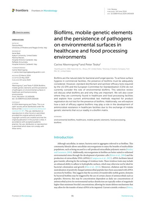 Pdf Biofilms Mobile Genetic Elements And The Persistence Of Pathogens On Environmental