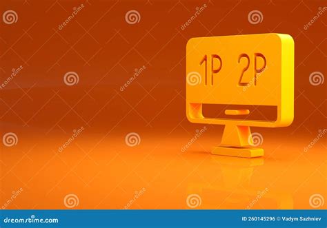 Yellow Computer Monitor Screen Icon Isolated On Orange Background Electronic Device Front View