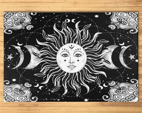 Magic Sun Area Rug Black And White Celestial Bohemian Rug Luna Floor