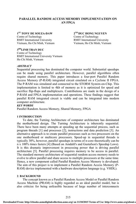 Pdf Parallel Random Access Memory Implementation On An Fpga
